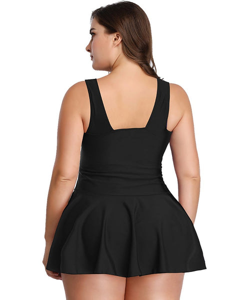 FULLFITALL-Black V-Neck Skirt One Piece Swimdress – au.fullfitall.com